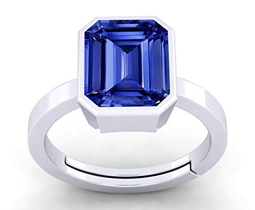 LMDPRAJAPATIS Natural Certified 7.50 Carat Original Unheated Untreatet Blue Sapphire (Neelam) 925 Sterling silver Ring Octagon Shape For Men & Women's