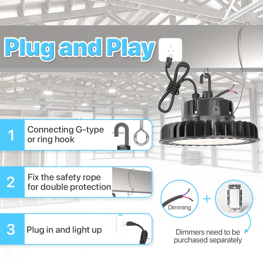 HYPERLITE LED High Bay Light | 28000LM( 200W ) Dimmable High Bay LED Lighting | UL Listed | 5000K Commercial Lights | US Hook Included | Alternative to 850W MH/HPS