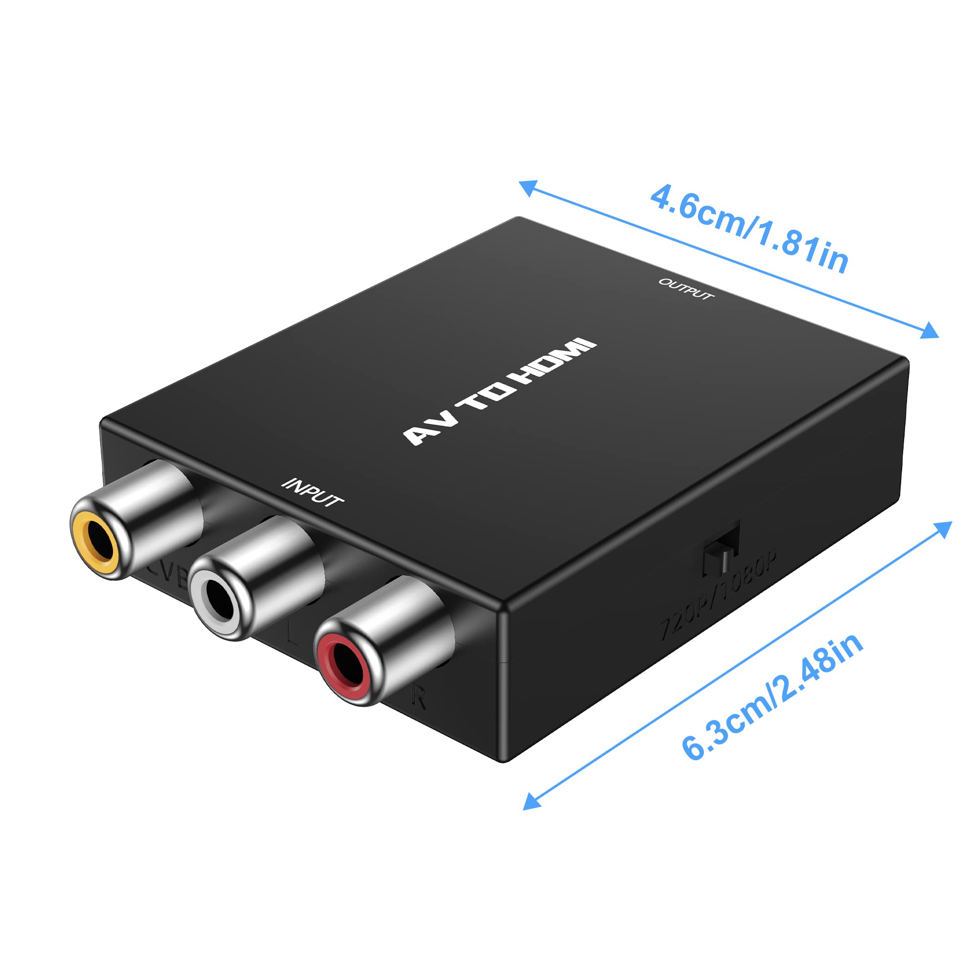 Hiprorca RCA to HDMI Converter, Mini AV to HDMI Converter, Composite CVBS Video Audio Converter Adapter for N64/PS2/ STB/VHS/VCR/DVD, Support PAL/NTSC
