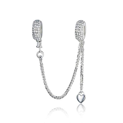 Heart Clasp Safety Chain Charm Authentic 925 Sterling Silver Clip Lock Stopper Charm Spacer Beads for Charms Bracelets (Heart Safety chain)