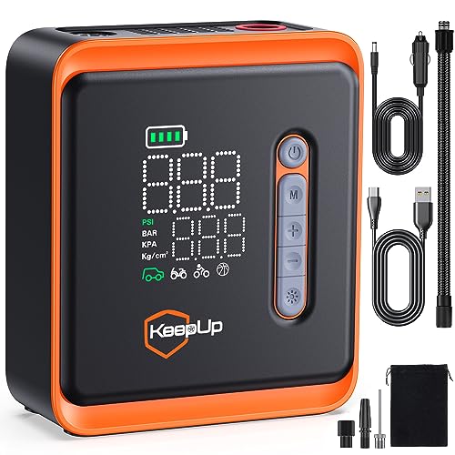 Tire Inflator Portable Air Compressor - KEEPUP 150 PSI Cordless Air Pump with 10000mAh Rechargeable Battery for Car Tires Ebike Motorcycles Bicycles Balls