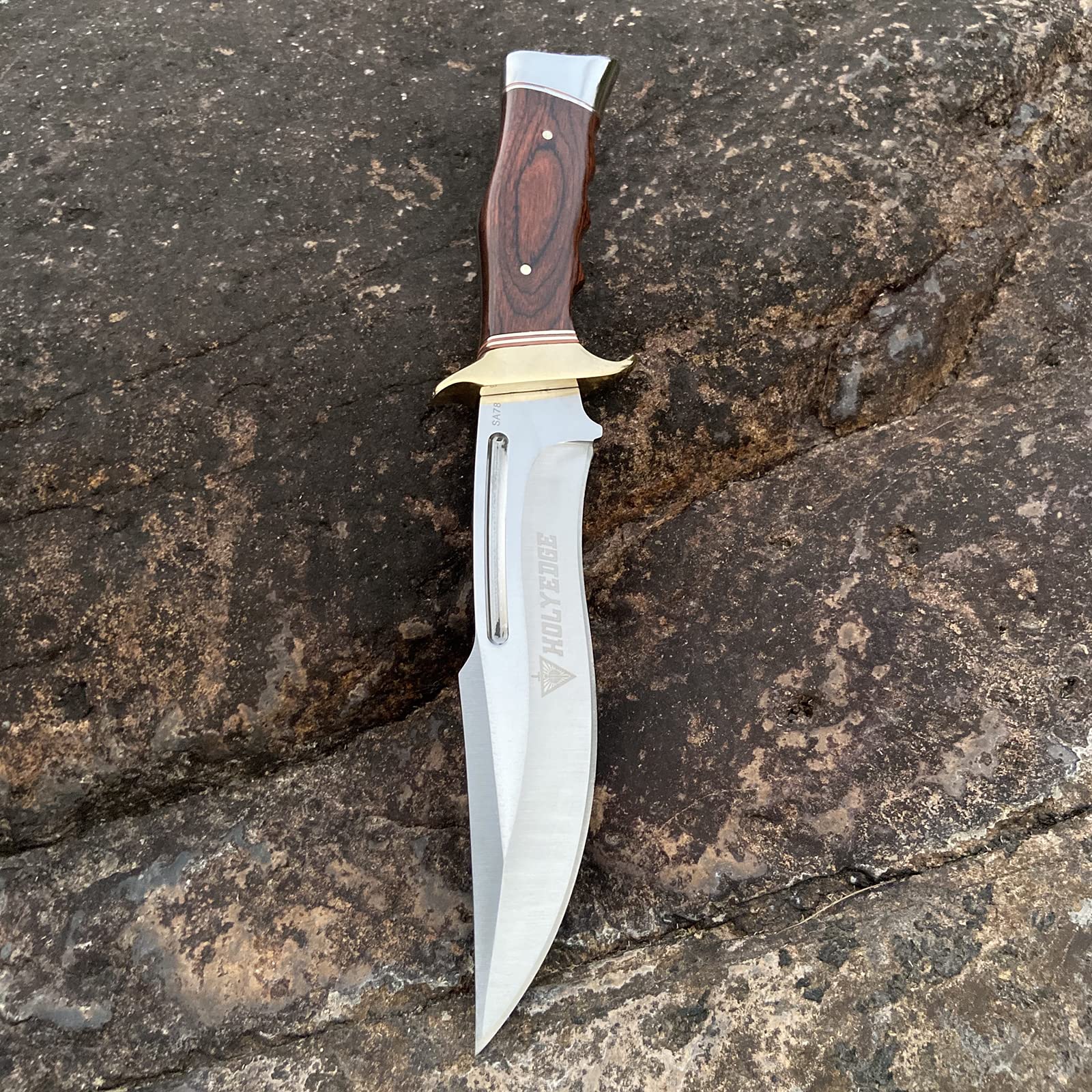 HOLYEDGE 12.2" Hunting Fixed Blade Knife with Wood Handle and Nylon Sheath- Best Outdoor Camping,Hunting,Fishing,Hiking Tactical Survival Knife