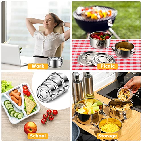 Zopeal 6 Pcs Stainless Steel Food Storage Containers with Lid Bento Lunch Boxes Reusable Metal Flat Canisters for Camping Trips Picnic Snacks Soups Salads Leftovers, 3 Sizes