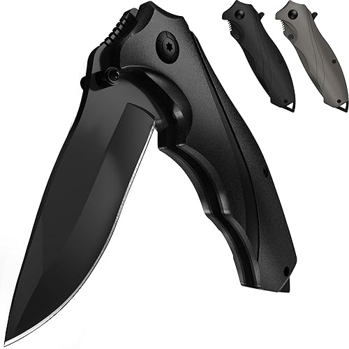 Tactical Knife for Men - Black Pocket Knife - Best Spring Assisted Knife with Glass Breaker and Pocket Clip - Cool Folding Knives for Military Work Self Defense Camping - Birthday Gifts for Dad 6495 B