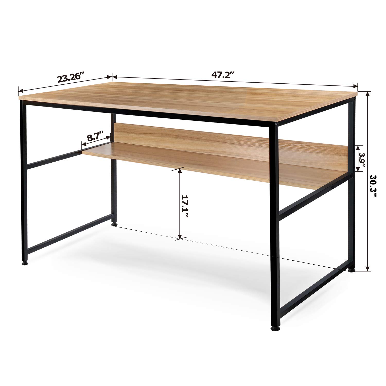 HOMEKOKO 47 inches Computer Desk with Storage Bookshelf Home Office Study Desk Table with Metal Frame