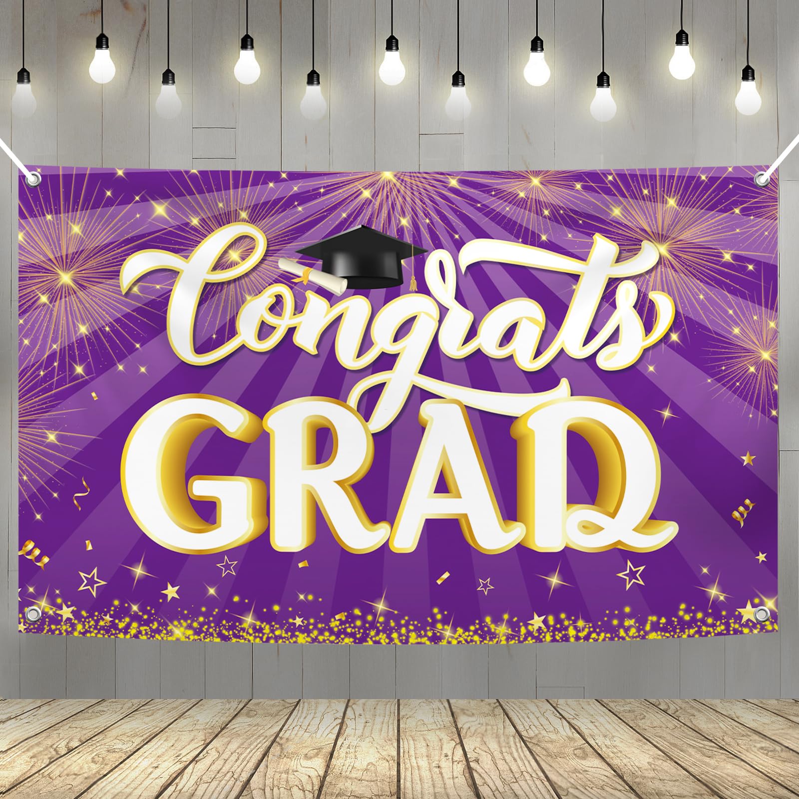 YQUQWN, Purple Graduation Banner Backdrop- Big, 72x44 Inch, Purple Graduation Decorations, Congrats Grad Banner for College Graduation Party Decorations 2024, Graduation Decorations Class of 2024
