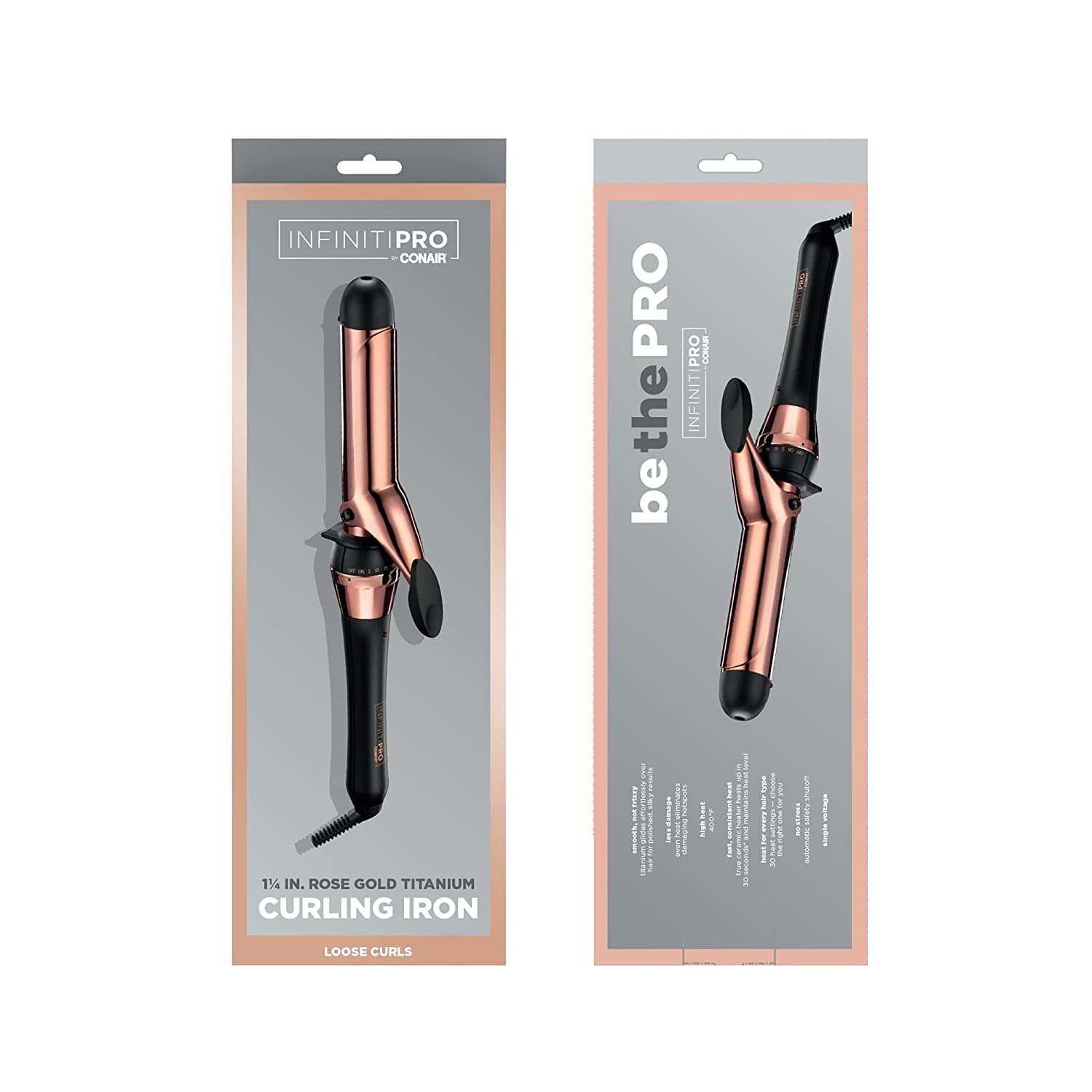INFINITIPRO BY CONAIR Rose Gold Titanium 1 1/4-Inch Curling Iron, 1 ¼ inch barrel produces loose curls – for use on medium and long hair