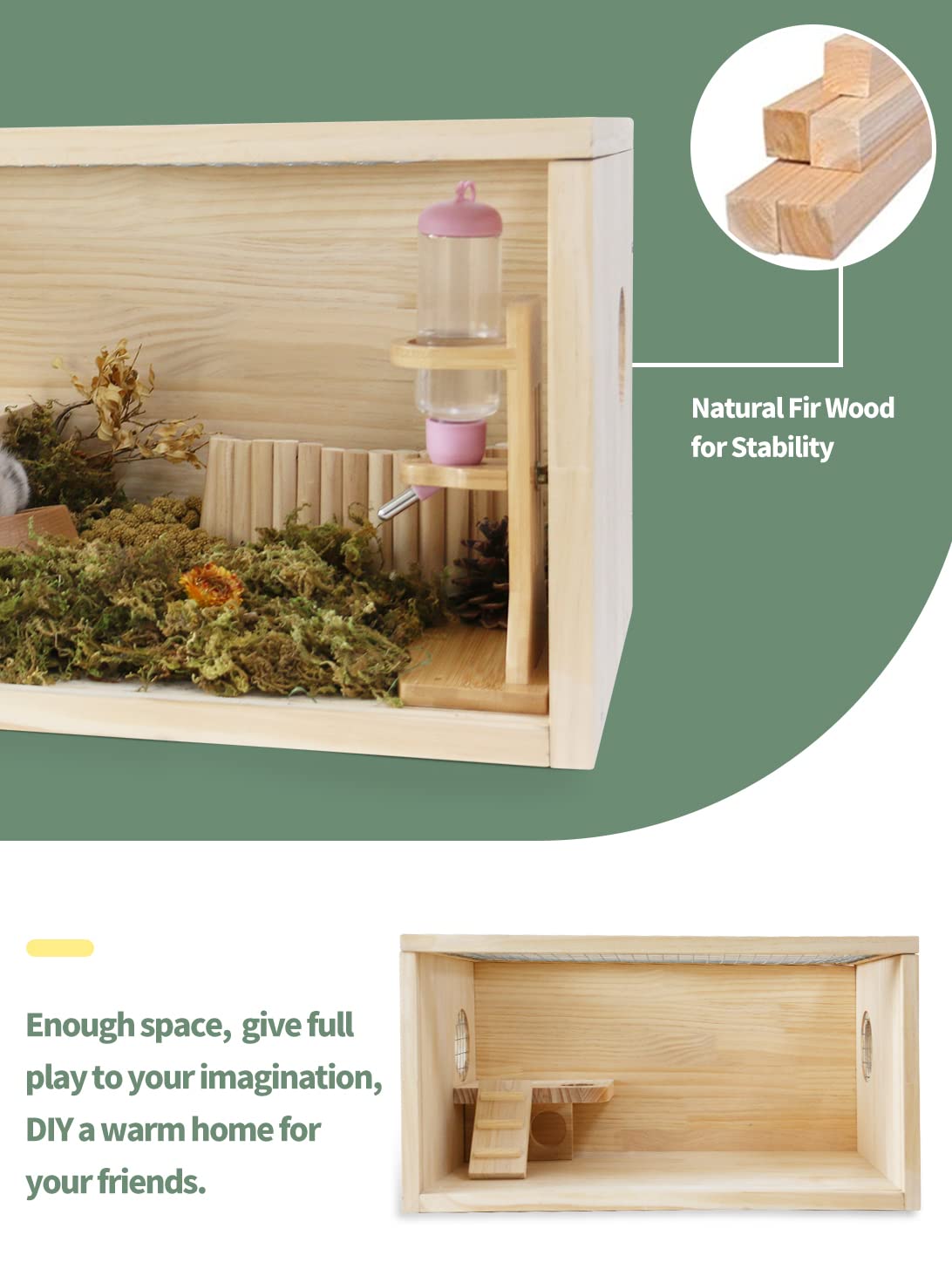 Rubor Wooden Hamster Cage Mice and Rat Habitat Small Animal Habitat for Rabbits, Guinea Pigs, Chinchillas with Openable Top and Large Acrylic Sheets