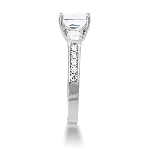 Ioka - 925 Sterling Silver 1.5 Ct. Cubic Zirconia CZ 3 Stone Princess Cut Engagement Ring - Size 8