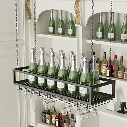 Wine Rack Black Metal Wine Bottle Holder , Ceiling Hanging Iron Stemware Glasses Shelf Home Bar Creative Wall Mounted Floating Organizer Storage Shelves (Size : 60x25x20cm)