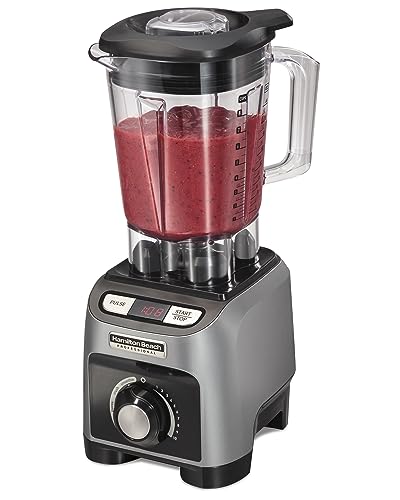 Hamilton Beach Professional 1800W Blender with 64oz BPA Free Jar, LED Timer, 4 Programs & Variable Speed Dial for Puree, Ice Crush, Shakes and Smoothies, Silver (58850)