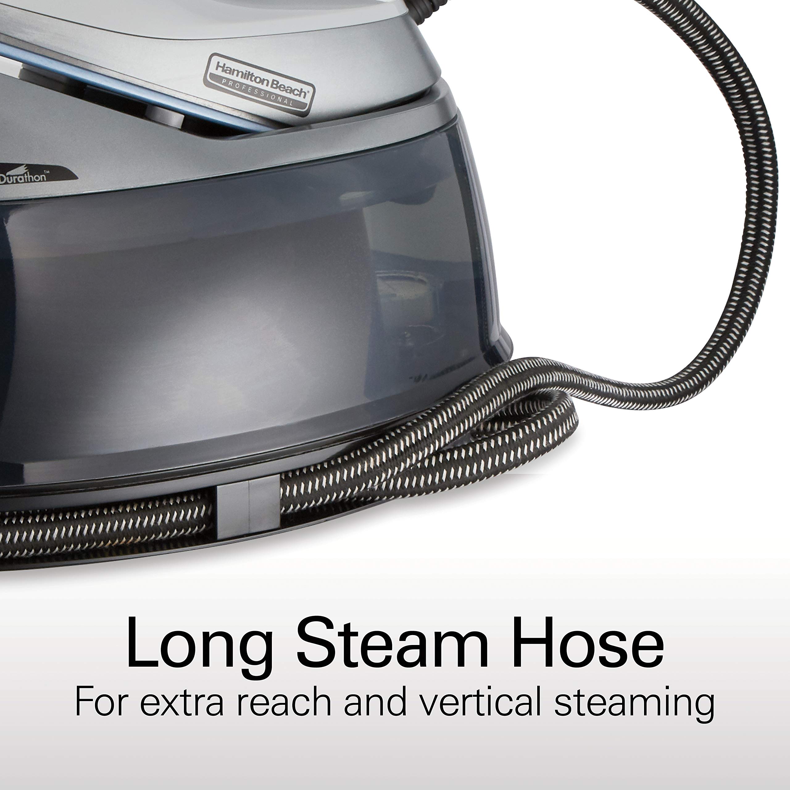 Hamilton Beach Professional Generator Iron, Continuous Steam, Eco Friendly Mode, Long Hose with Storage, Cleaning Tools, Grey (19573)