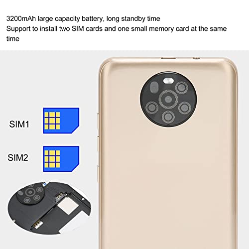 Rosvola Unlocking Smartphone, 3200mAh Lithium Ion Battery Fluent Running Speed MTK6779 Quad Core CPU 5.45 Inch Screen Dual Sim Cell Phone ABS for Watching Video (Gold)