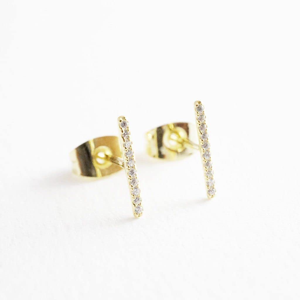 HONEYCAT Skinny Midi Crystal Bar Earrings in 18k Gold Plated | Minimalist, Delicate Jewelry (G)
