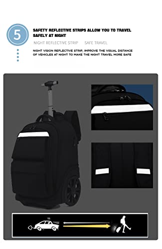 Waterproof Rolling Laptop Backpack Wheeled Carry-on Trolley Luggage,Business Travel Backpack,Multipurpose Waterproof Wheeled Backpack for Men and Women (Blue)