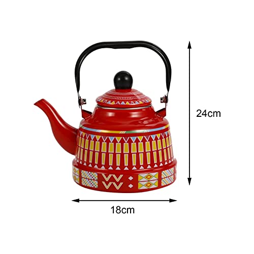 WeiLaiKeQi 2.5L Porcelain Enameled Teakettle with Handle,Hot Water Tea Kettle Pot for Home Kitchen, Red