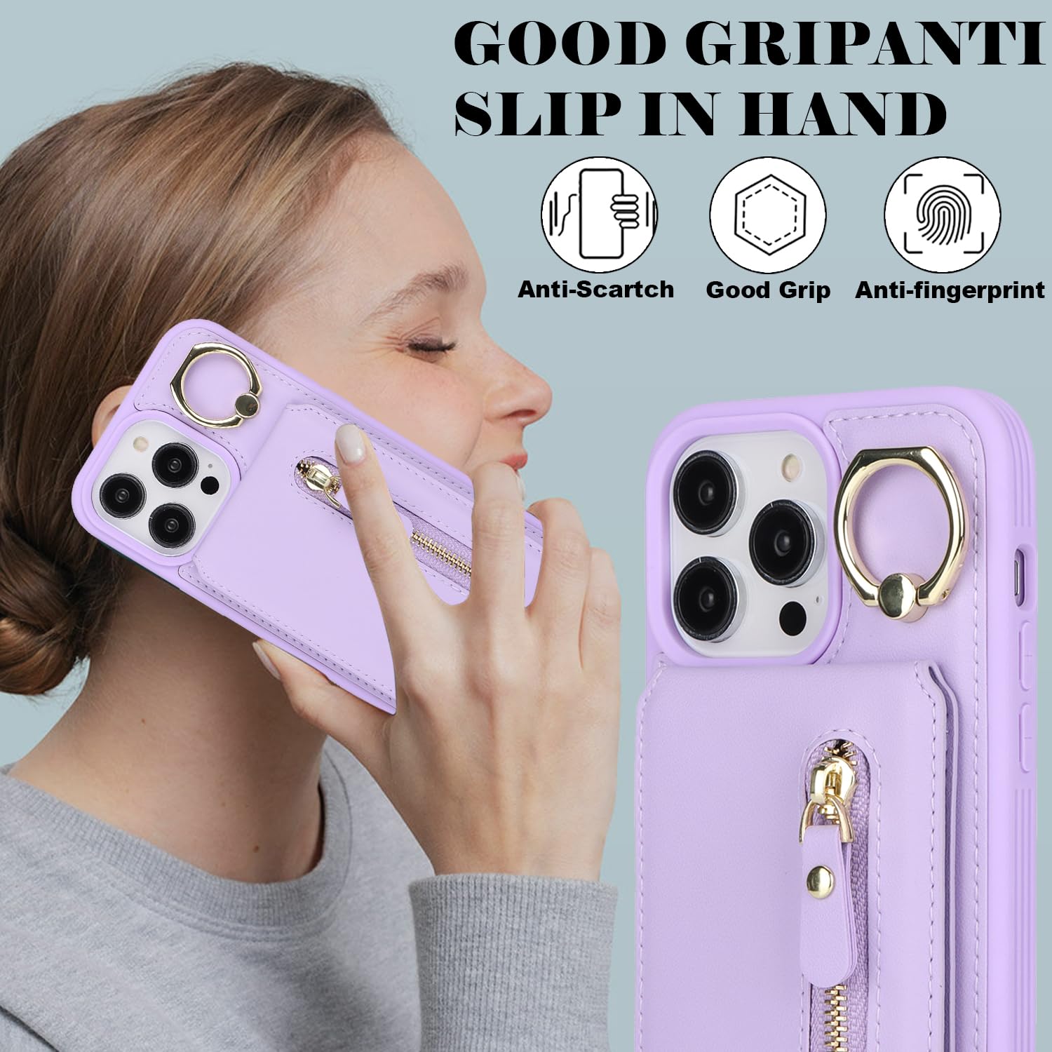 Havaya for iPhone 14 pro max Case magsafe compatible iphone 14 pro max phone case with Card Holder for women leather zipper phone wallet detachable 2-in-1 magnetic-Purple