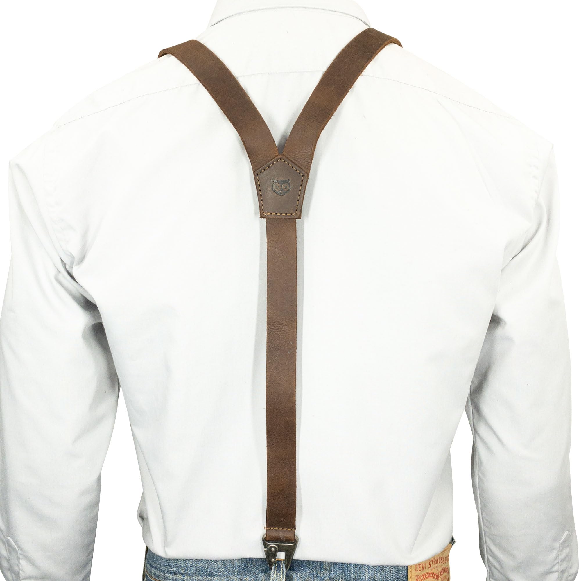 Hide & Drink, Y Back Suspenders for Men, Groomsmen, Bachelors, Heavy Duty, Wedding Ceremonies, Full Grain Leather, Handmade, Bourbon Brown