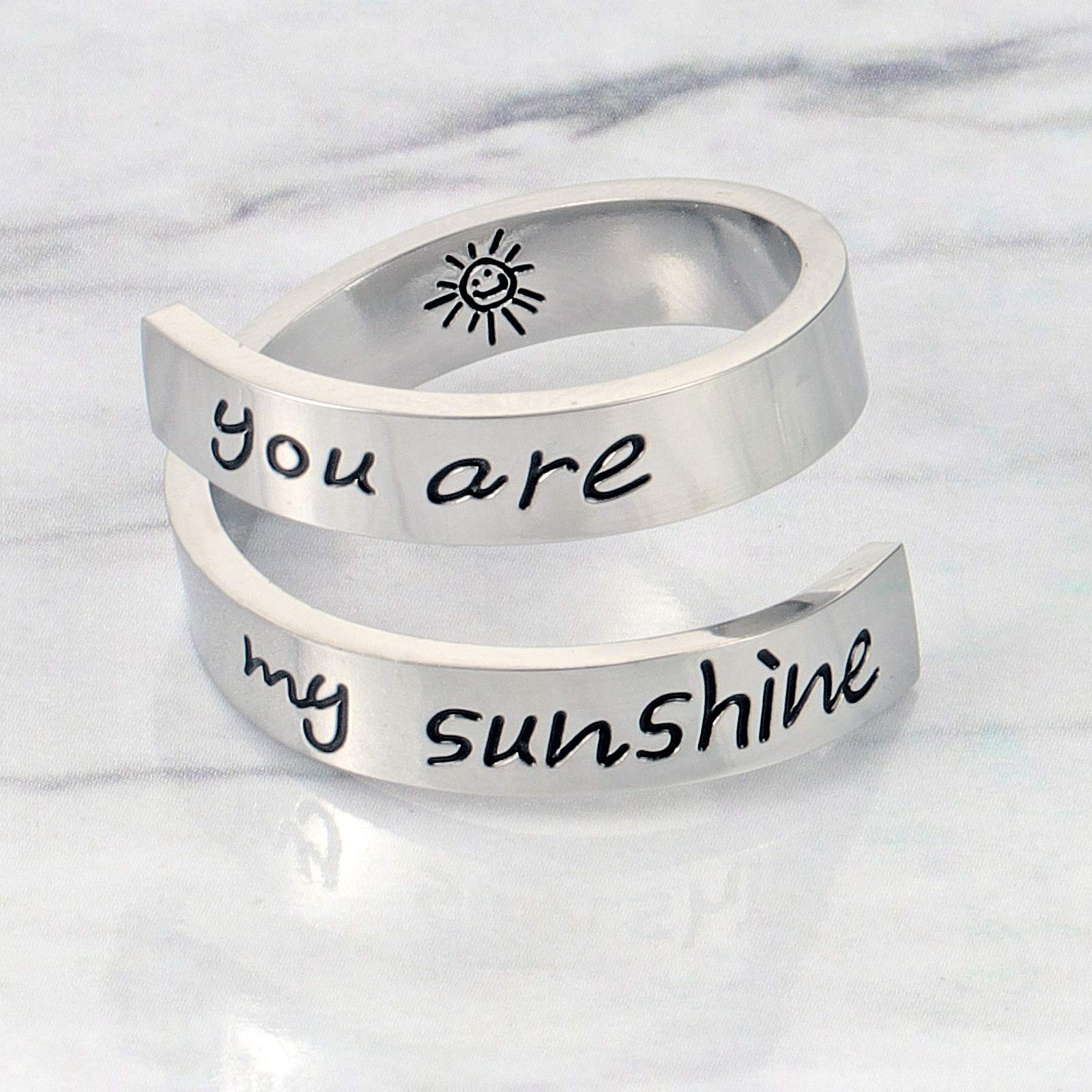 Inspirational Rings for Women Statement Stainless Steel Adjustable Wrap Ring Personality Encouragement Gift (You are My Sunshine Ring Silver)