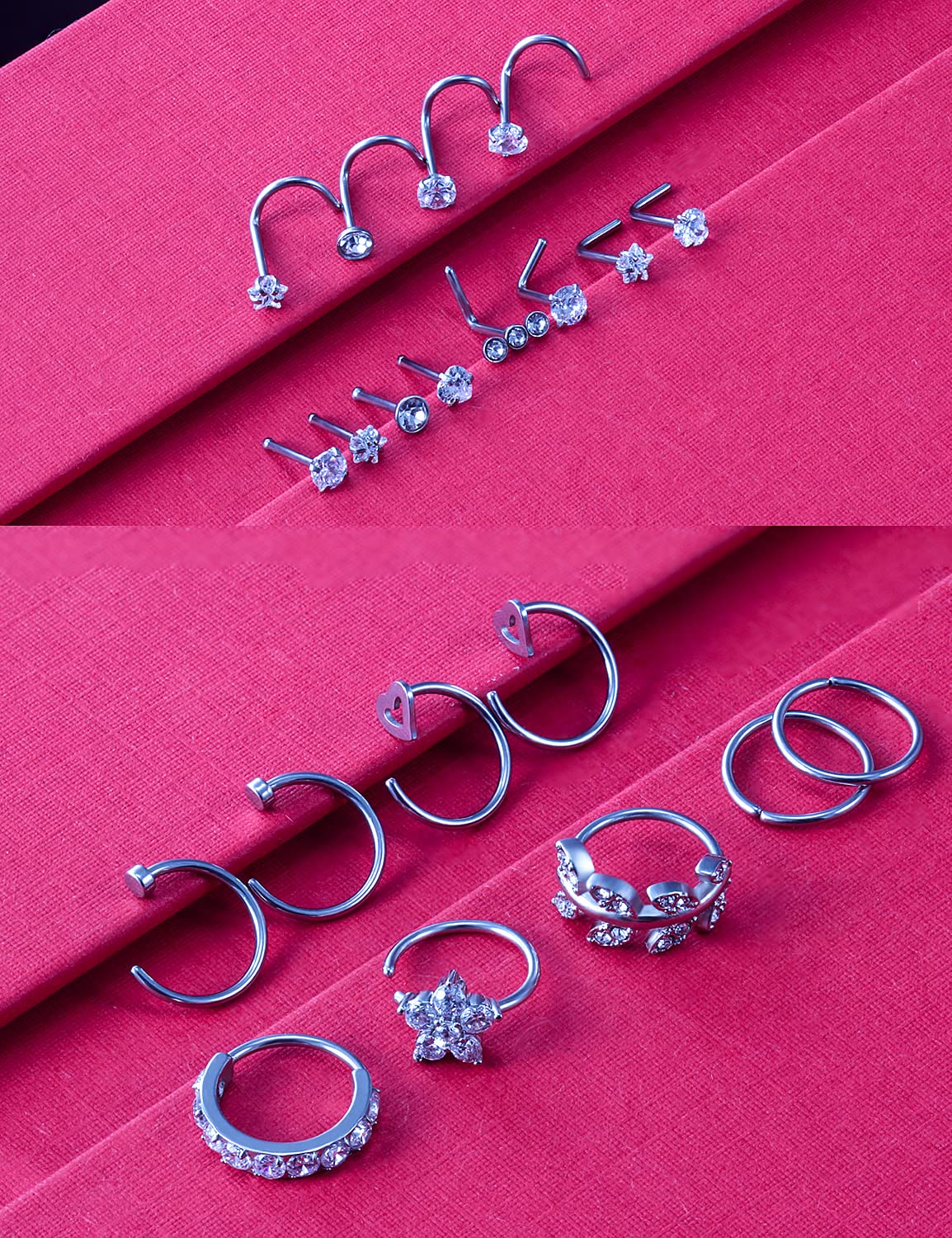 Hoeudjo 20G Nose Rings for Women Surgical Steel Nose Piercing Jewelry Hoop Nose Ring L Shaped Nose Studs Screw for Men
