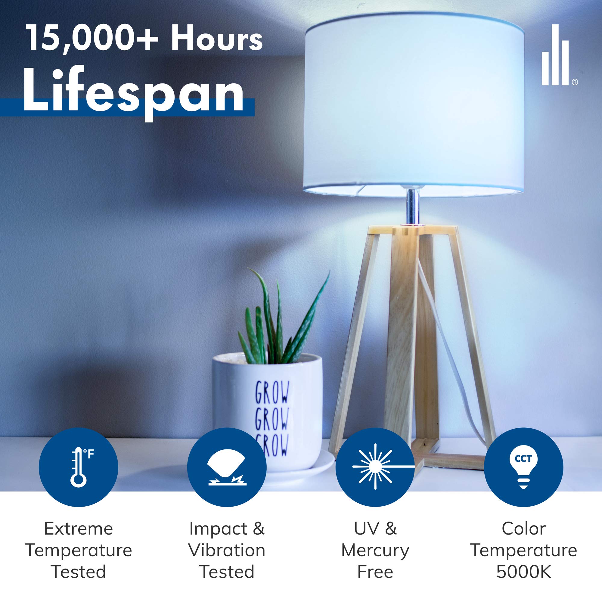 Hyperikon LED Light Bulb A19 9W=60W, Non Dimmable LED Lighting E26 Medium Screw Base, Omnidirectional, UL, Crystal White, 6 Pack
