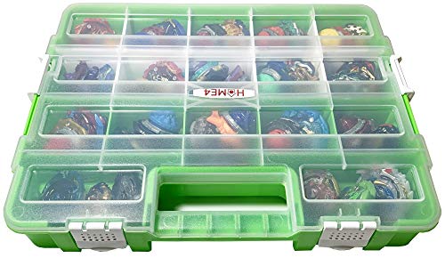 HOME4 BPA Free Display Storage Container Box, Compatible with Mini Toys, Small Dolls, Tools Beyblade, Heavy Duty Organizer Carrying Case, 17 Adjustable Compartments, Toys not included