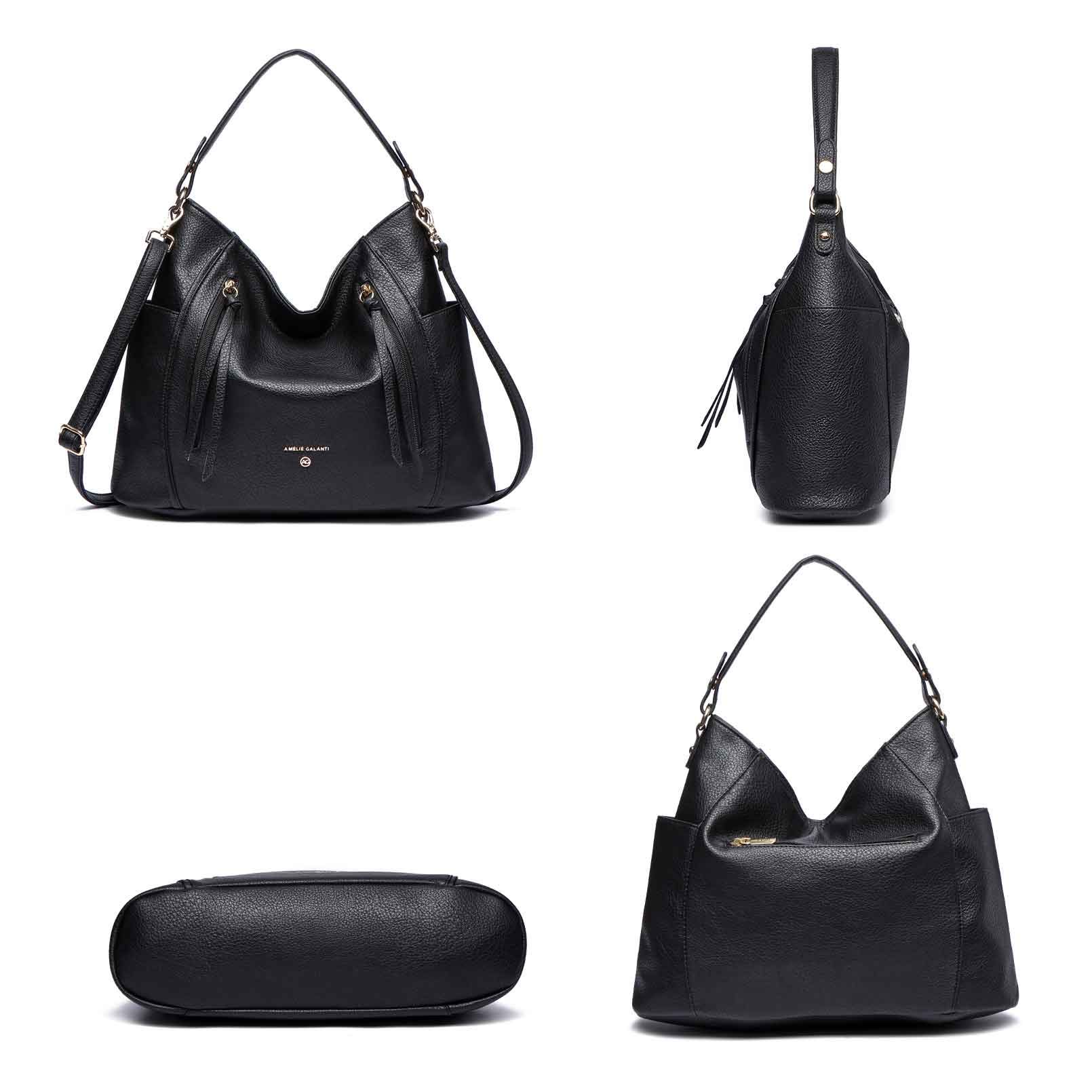 Hobo Purse for Women Leather Crossbody Shoulder Bags Large Tote Bag (BLACK)
