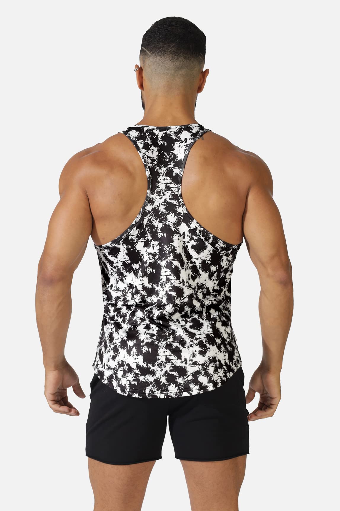 Jed North Men's Graphic Bodybuilding Tank Tops Gym Stringers Racerback,AbstractBlackWhite,Medium