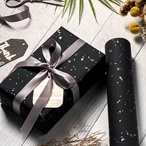 WRAPAHOLIC Wrapping Paper Roll - Mini Roll - 17 Inch X 16.5 Feet - Black Gold Foil Design with Silky Touch Perfect for Birthday, Holiday, Wedding, Baby Shower
