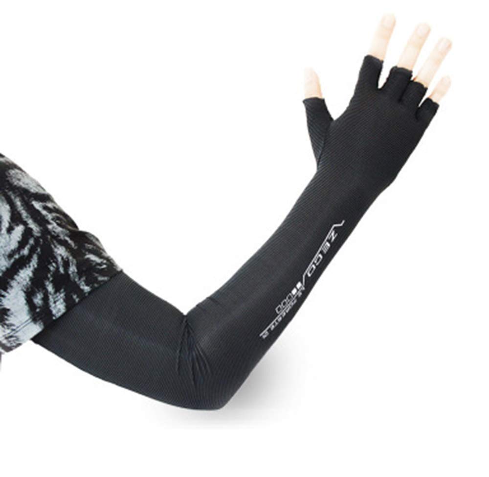 HODORPOWER UV Protection Gloved Arm Sleeves for Men & Women Cycling Ice Arm Sleeve Fingerless Sun Compression Long Arm Cover, Black, One Size