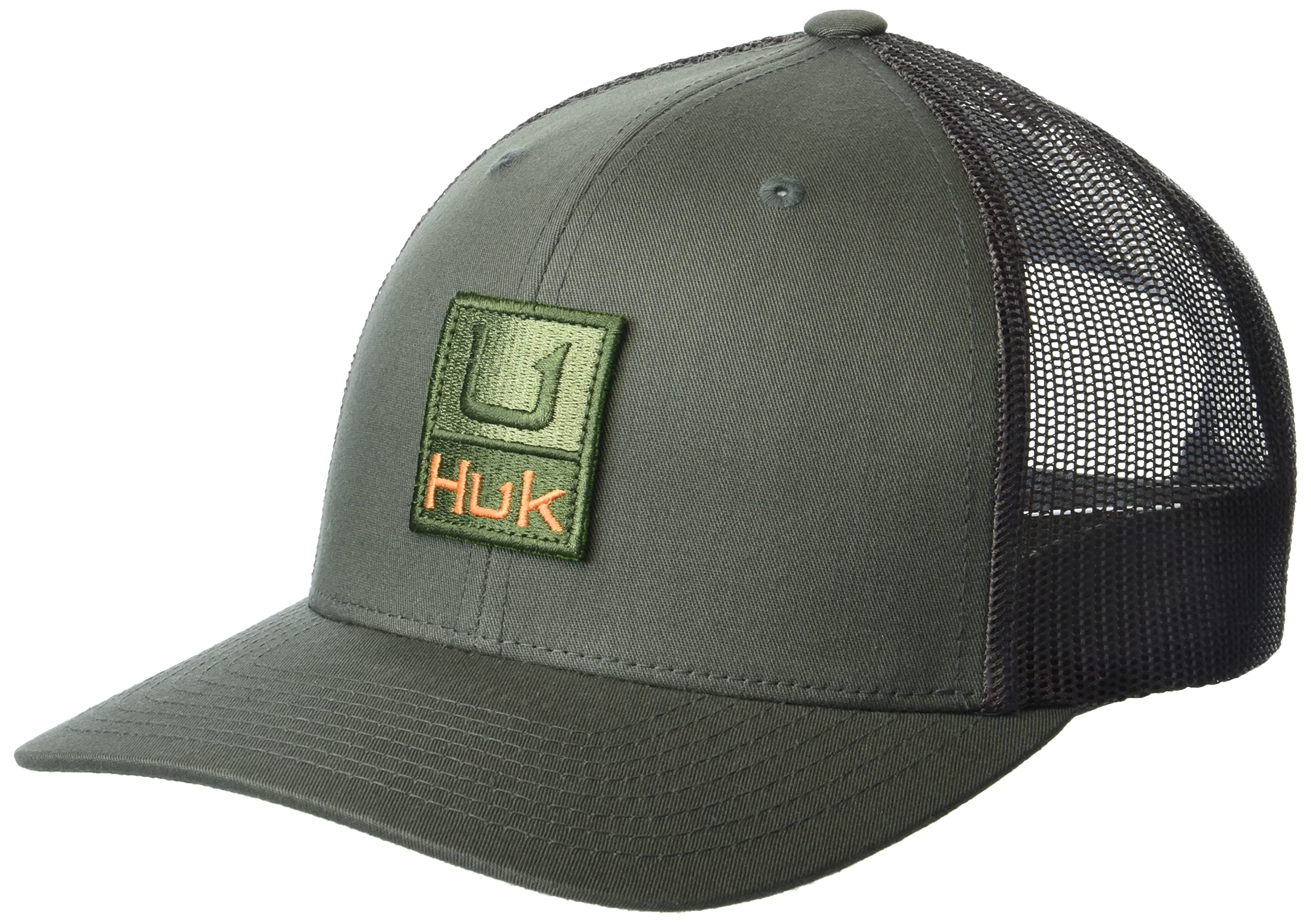 HUK mens Mesh Trucker Snapback Hat | Anti-Glare Fishing Hat, Bold Patch - Moss