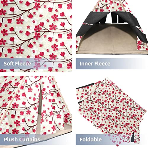 Y-DSIWX Guinea Pig House Bed, Rabbit Large Hideout, Small Animals Nest Hamster Cage Habitats Beautiful Cherry Blossom Pattern Pink