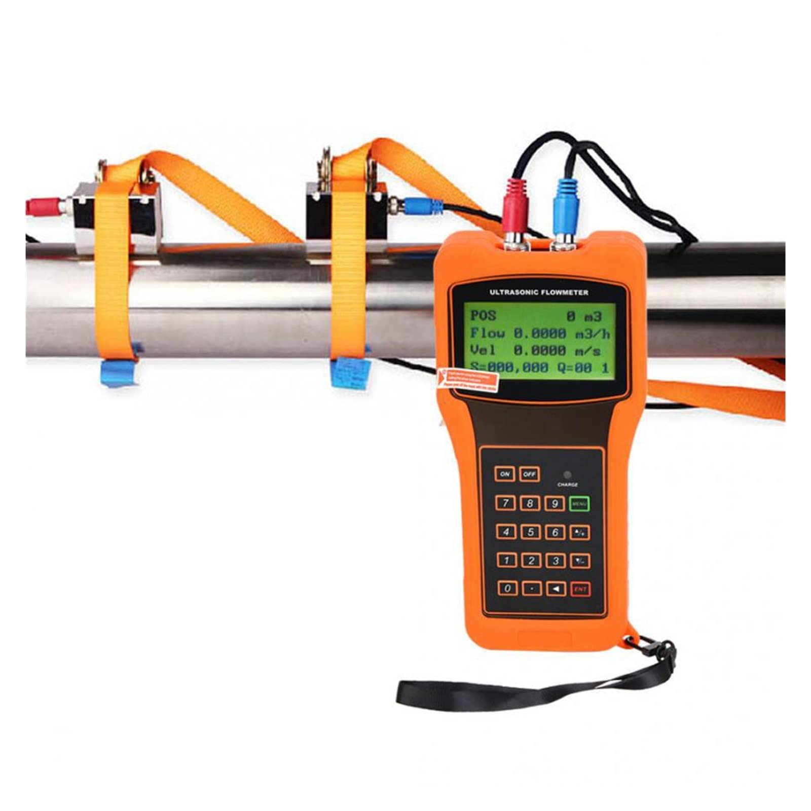 QYTEC Hose Timer Handheld Digital Ultrasonic Flow Meter Water Flowmeter TUF-2000H TS-2(DN15~DN100mm) TM-1(DN50~DN700mm) TL-1(DN300~DN6000mm) Water Timer (Color : Host TS2-TM1-TL1-HT, Size : Orange)