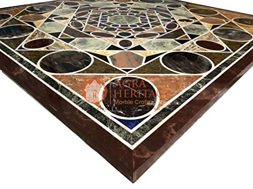 Pietra Dura Black Marble Inlay Side Dining Table Top Mosaic Design Hallway Furniture Decor