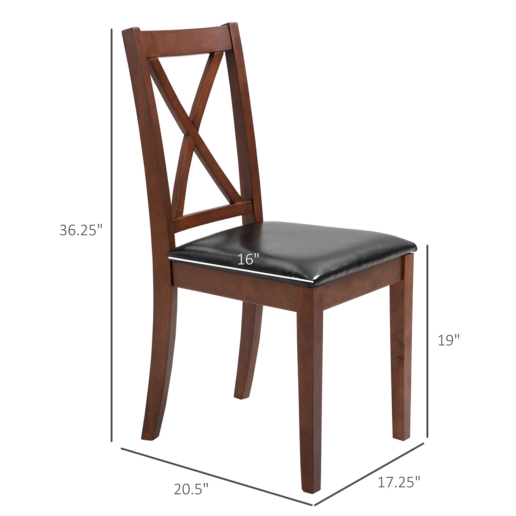 HOMCOM High Back Dining Chairs Set of 2 with PU Leather Upholstry and Cross Back Design, Black