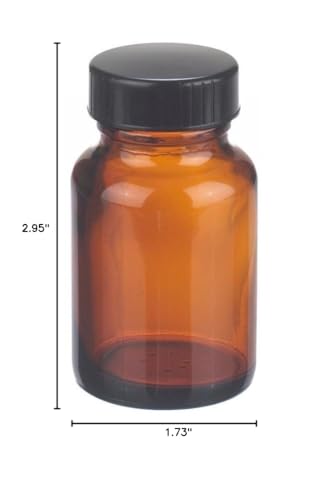 Wheaton W216952 Wide Mouth Packer Bottle, Amber Glass, Capacity 2oz With 33-400 Black Phenolic Poly-Seal Lined Screw Cap, Diameter 44mm x 75mm (Case Of 24),1701V57CS