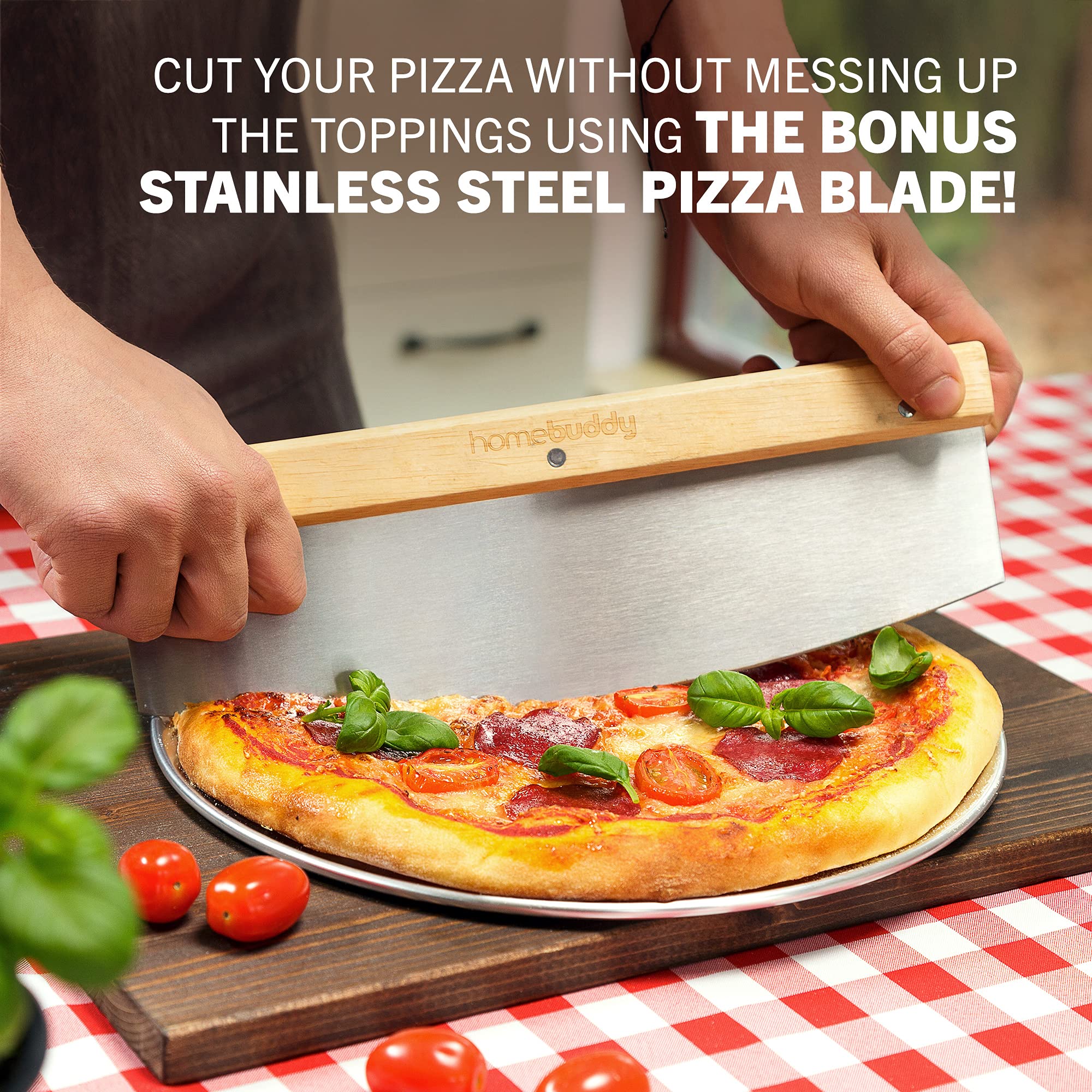 HomeBuddy Pizza Peel with Pizza Accessories - 12 Inch Foldable Pizza Paddle for Pizza Oven Outdoor or Indoor - Comes with Pizza Knife and Pizza Board/Pan