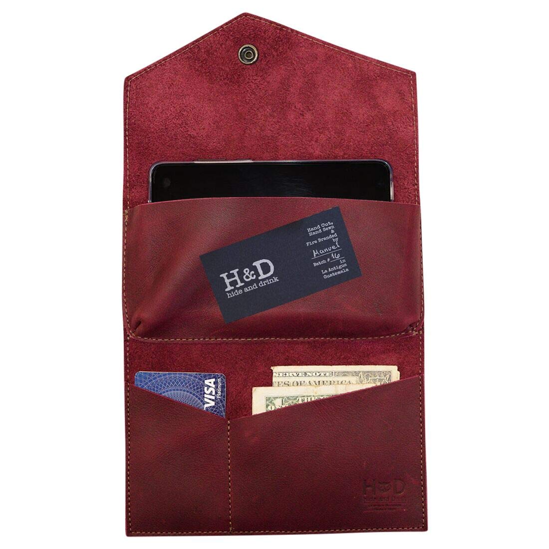 Hide & Drink, Leather Cell Phone Wallet, Holds Up To 4 Cards Plus Folded Bills/Traveling Accessories/Case/Pouch/Money Organizer, Handmade :: Single Malt Mahogany