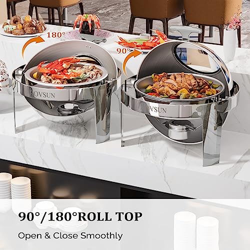 ROVSUN 3 Packs Roll Top Chafing Dish Buffet Set,6 Quart Round Stainless Steel Chafer for Catering,Buffet Servers and Warmers Set with Glass Window for Wedding, Parties, Banquet, Events,Graduation
