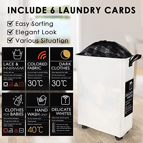zzolee - Laundry Basket with Wheels, Slim Laundry Hamper with Laundry Cards, Ideal for Camper and Dormitory, 23x15x7.5 inch