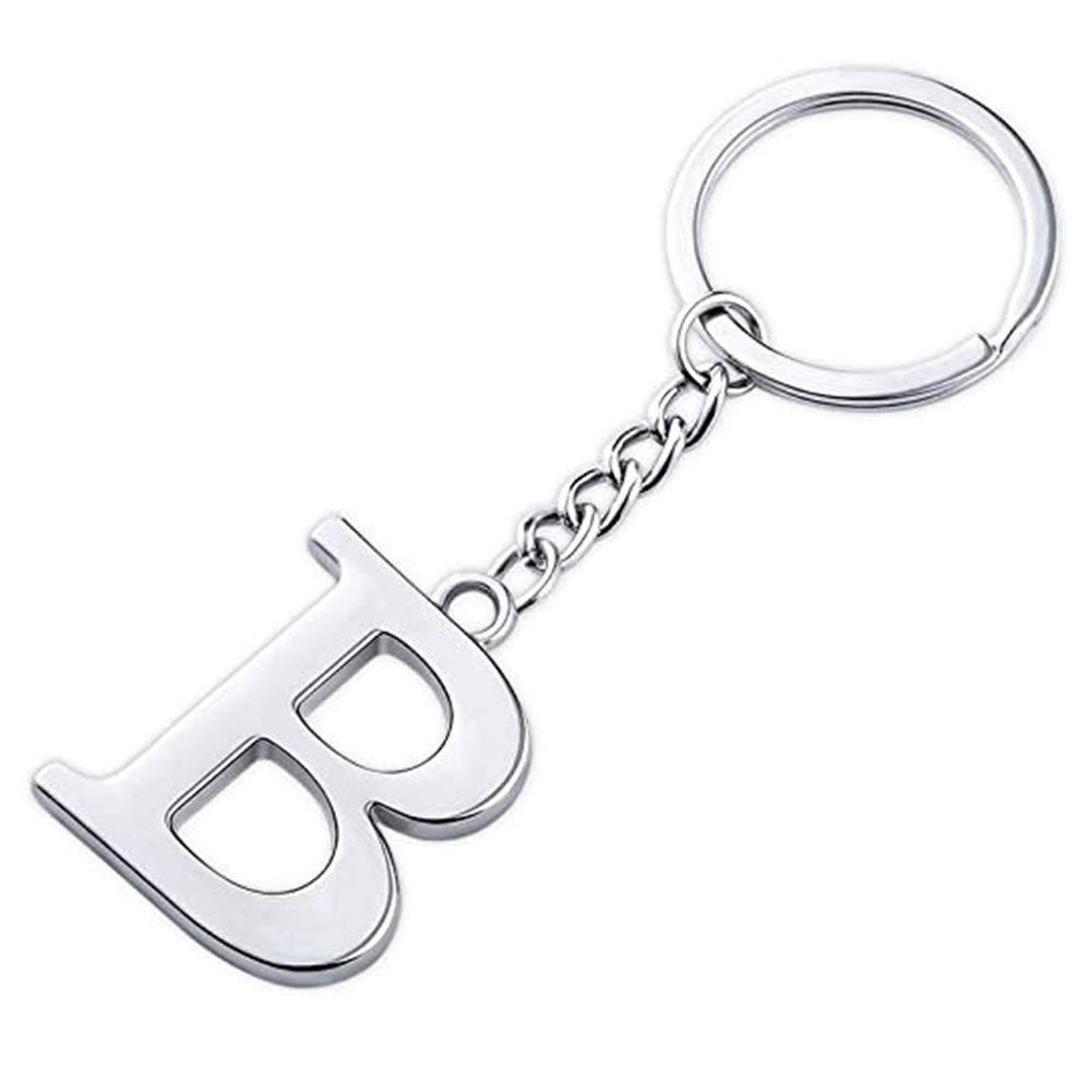 Initial Letter Keychain Alphabet Key Rings Stainless Steel Letter Charm Keychain for Women (Letter B)