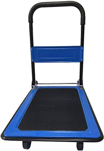 Push Cart Dolly AFT PRO USA Push Platform Truck Folding Rolling Flatbed Cart 360 Degree Swivel Wheels Foldable Handle (Blue, 330LB)