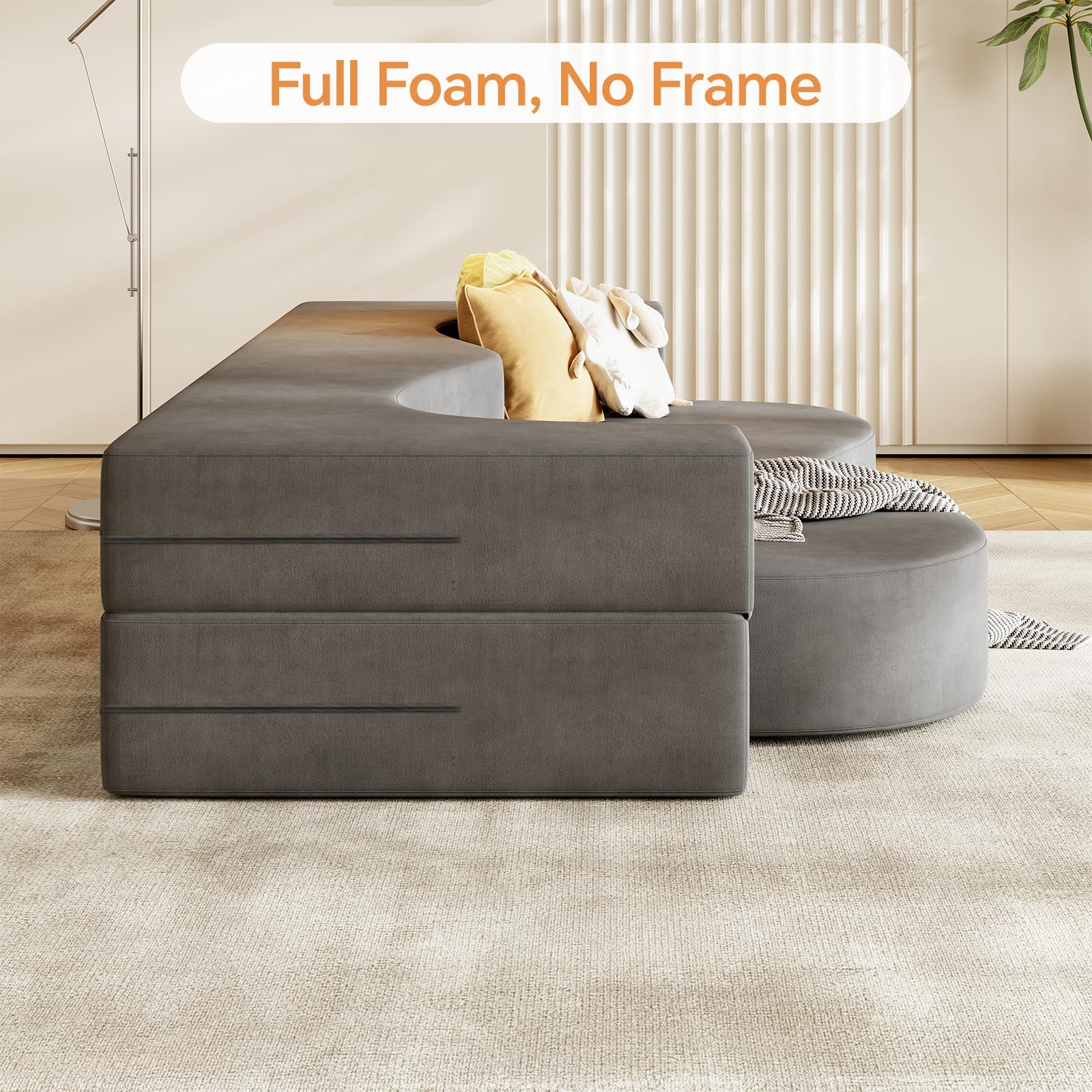 Vivaadecor Queen Folding Sofa Bed Couch, 79"Convertible Floor Foam Sofa with Removable Velvet Cover For Adults, Fold Out Futon Sofa Bed, Lazy Sofa Mattress Sleeper for Bedroom/Guest Room/Office (Grey)