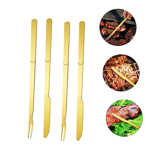 Happyyami 5 Sets Barbecue and Fork Carving Barbecue Fork Brisket BBQ Fork Kitchen Fork Utensil Meat Fork BBQ Tool Long Handle Stainless Steel Food