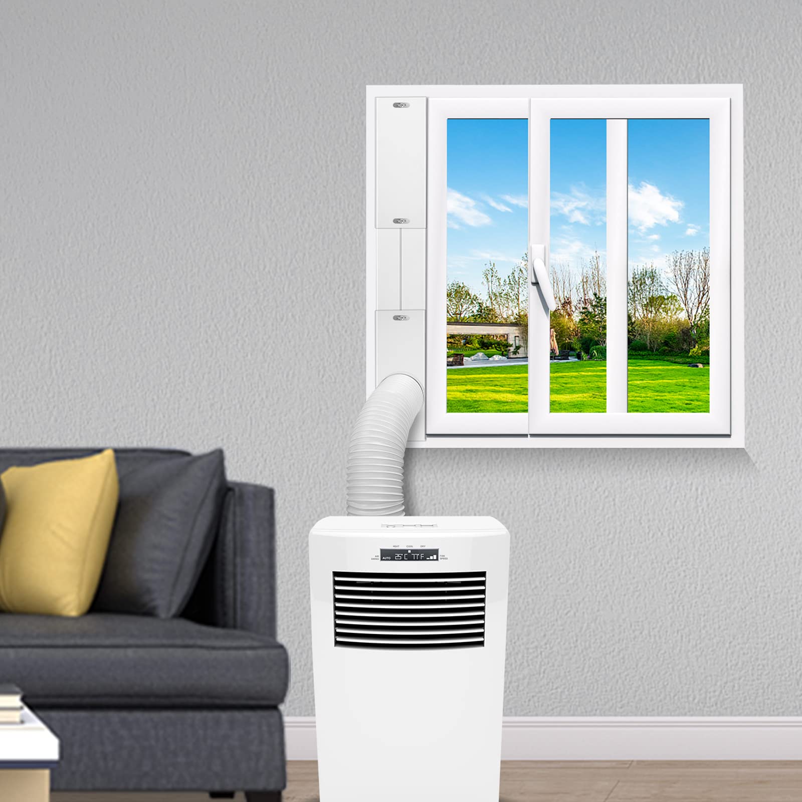 Portable Air Conditioner Window Kit with Hose Adjustable Window Seal kit Plate for AC Unit, Portable AC Window Vent Kit PVC Seal for Sliding Window Door, AC Window Kit with 5.9" Anti-Clockwise Hose