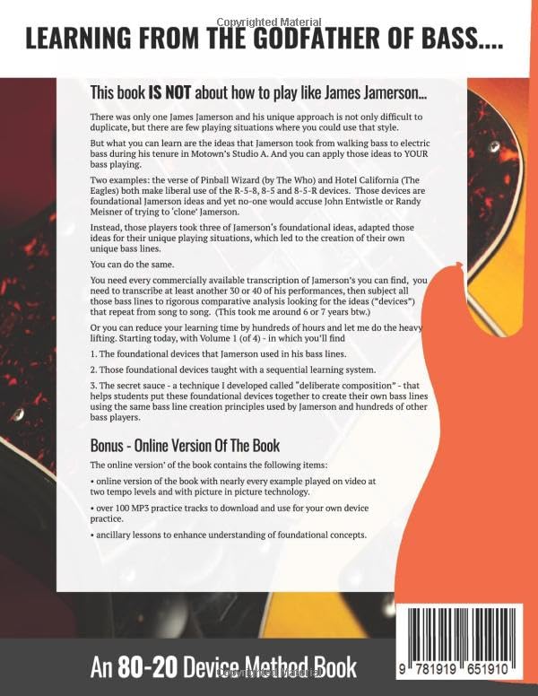 How To Play Bass - Learning From James Jamerson Vol 1: An 80-20 Device Method Book For Bass Guitar