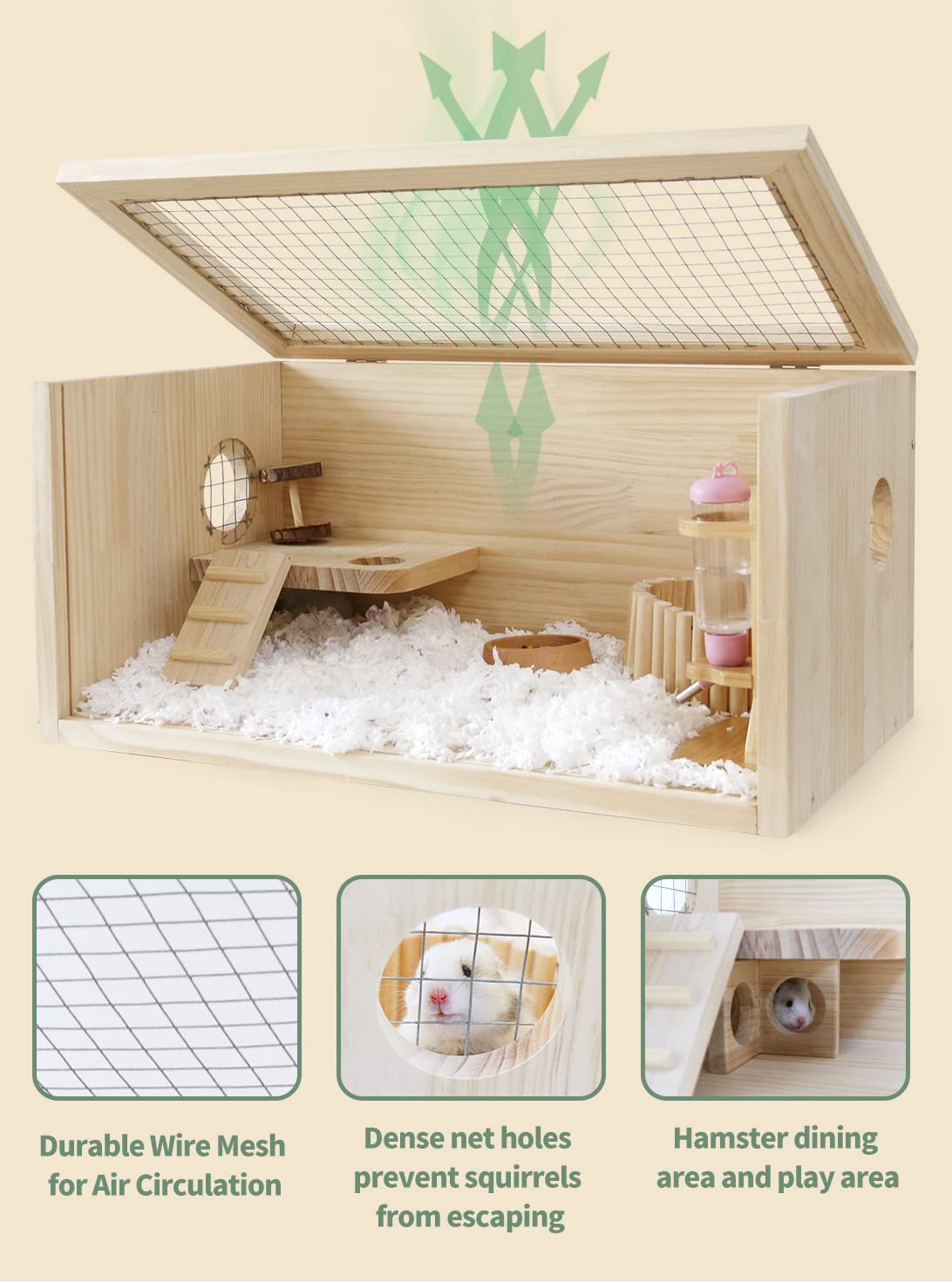 Rubor Wooden Hamster Cage Mice and Rat Habitat Small Animal Habitat for Rabbits, Guinea Pigs, Chinchillas with Openable Top and Large Acrylic Sheets