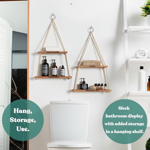 Hanging Shelves for Wall, Hanging Plant Shelf, Wooden Boho Shelves for Fall Bedroom Decor, Floating Rope Shelves Boho Wall Hanging Decor Living Room Wall Shelfs, Small Hanging Wall Shelves Bathroom