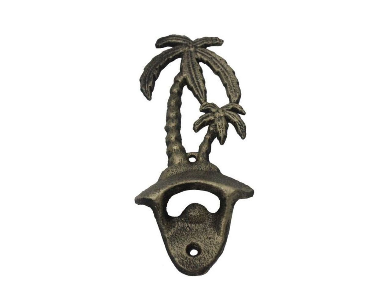 Hampton Nautical Rustic Gold Cast Iron Wall Mounted Palm Tree Bottle Opener 6" - Coastal Home Decor - Beach Decorating
