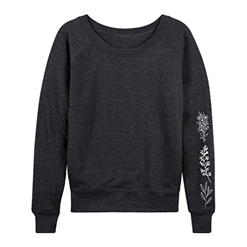 Instant Message - Delicate Flowers - Women's French Terry Pullover - Size Large Heather Charcoal